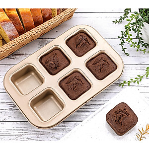 Webake Brownie Cake Pan, 6-Cavity Non-Stick Square Muffin Pan 1.6 Inch Deep Brownie Mold Small Cake Pan Bakeware for Oven Baking (Champagne Gold)