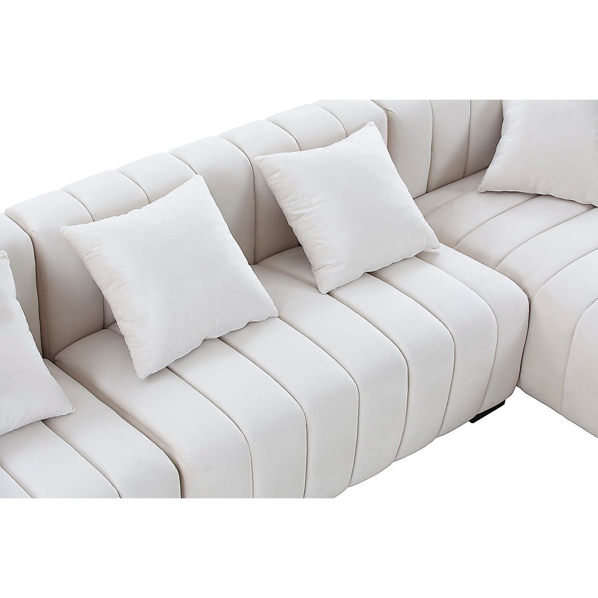 KEVINSPACE 139" Modern Large Velvet Fabric Sectional Sofa, L-Shape Couch 5-Seat Couch with 5 Same Color Pillows, Extra Wide Chaise Lounge for Living Room, Apartment, Office,Beige Right Facing