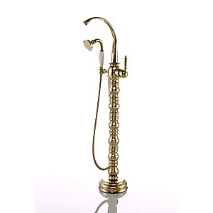 MObyat Kitchen Taps Faucet,Chrome Golden Floor Mounted Bath Refill Bath Floor Faucet,Single Handle Free Standing Bathroom Shower Set,Golden