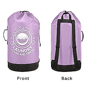 Purple Laundry Backpack Large Heavy Duty Laundry Bag with Shoulder Straps Waterproof Laundry Hamper Drawstring Closure Dirty Clothes Organizer for College Students Traveling Camp