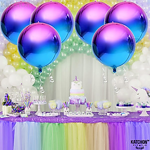 KatchOn, Purple Galaxy Balloons - 22 Inch, Pack of 6 | Iridescent Balloons, Round 4D Metallic Balloons for Galaxy Birthday Party Decorations | Purple and Blue Balloons for Galaxy Party Decorations