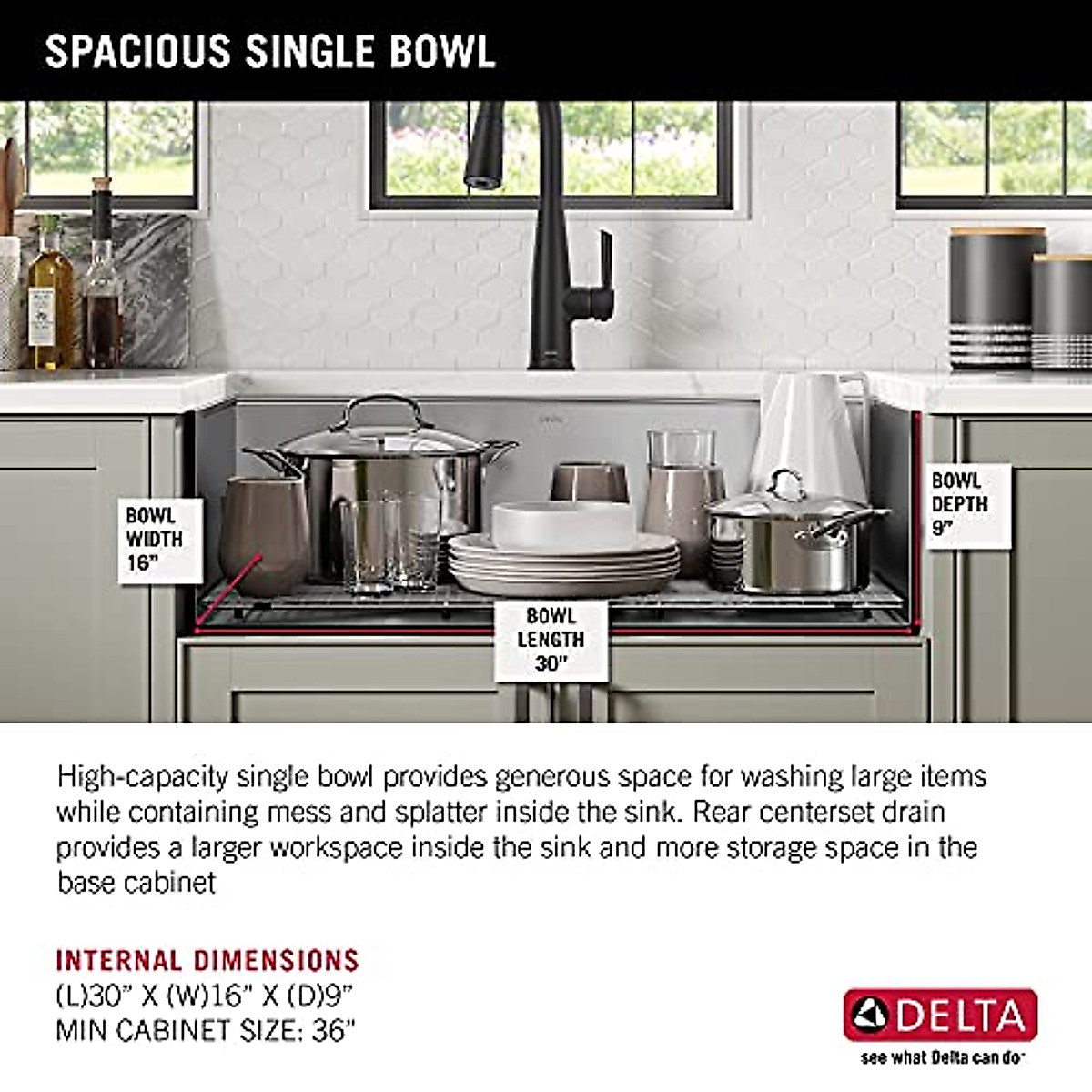 DELTA Rivet 32-Inch Workstation Kitchen Sink Undermount 16 Gauge Stainless Steel Single Bowl with WorkFlow Ledge and Chef’s Kit of 6 Accessories, 95B931-32S-SS