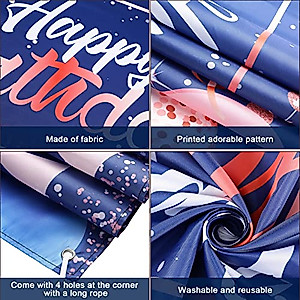 Happy Birthday Decorations Backdrop, Glitter Birthday Backdrop Sign, Happy Birthday Banner, Birthday Party Supplies Photo Background for Children Men Women, 72.8 x 43.3 Inch (Rose Gold and Navy Blue)