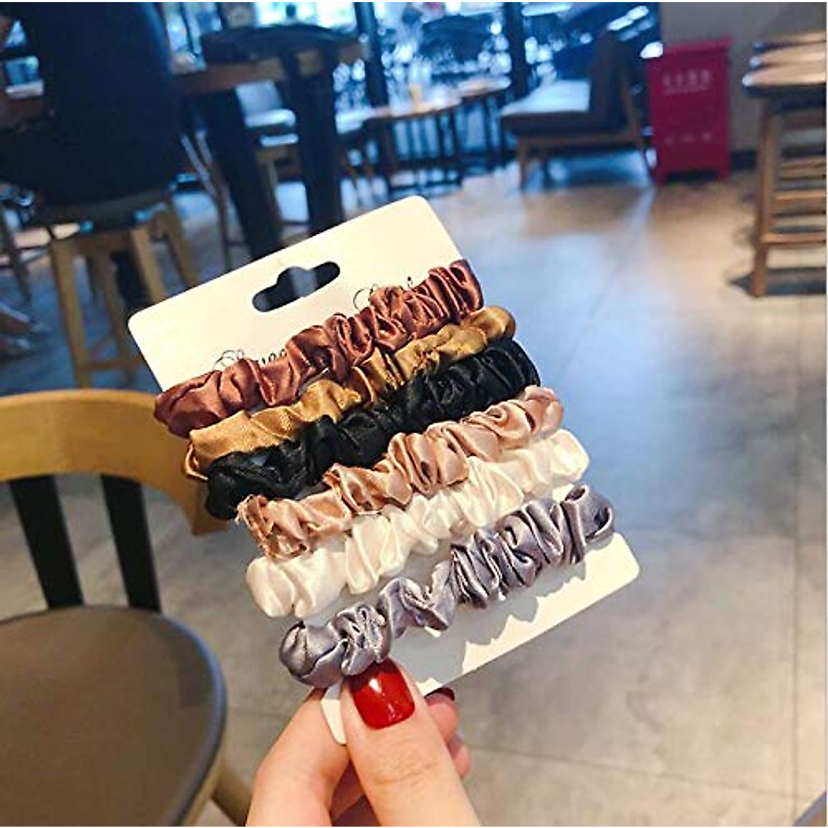 6Pcs Premium Satin Elastic Hair Bands Scrunchy Ponytail holder Hair Scrunchies Hair Ties Ropes Scrunchies for Women or Girls Hair Accessories