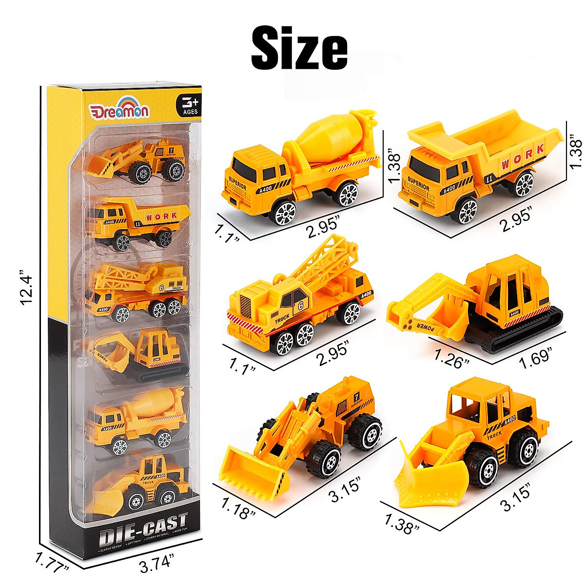 Alloy Truck Mini Pocket Size Construction Models Play Vehicles Toy Trucks for Boys Age 2 3 4,Kids Party Favors Cake Decorations Topper Birthday Gift,6Pcs Set