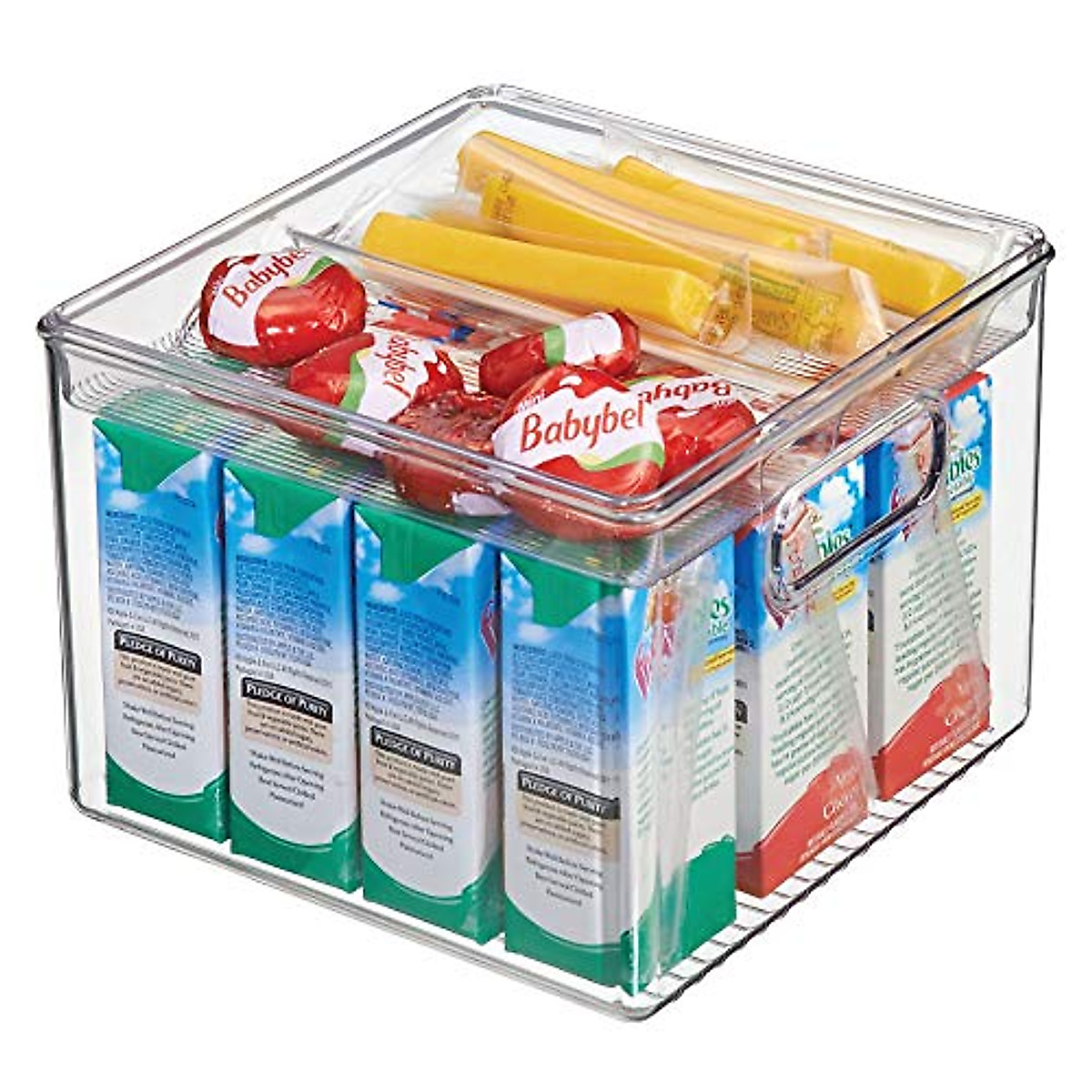 iDesign InterDesign Kitchen Bin with Removable Divided Tray for Food Storage-Clear Fridge Binz 2 Piece, 8 x 8 x 6, Small