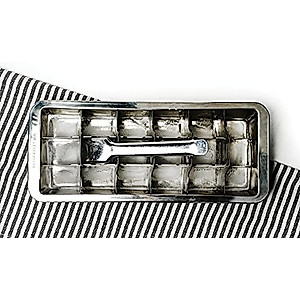 RSVP International Endurance® Vintage Inspired Ice Cube Tray, 11" | Retro Design for Bars & Kitchens | Levers Remove Cubes | Heavy Duty Stainless Steel | Dishwasher Safe