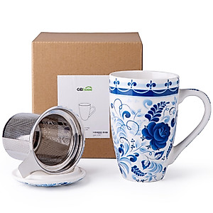 GBHOME Tea Mug with Infuser and Lid, 18 Ounce large Ceramic Loose Leaf Tea Cup,Microwave, Dishwasher Safe Tea Steeping Mug,Pefect Gift For Tea Lover