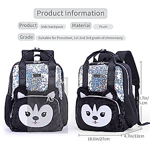 Bendopa Plush Toddler Backpack for Girls 3-6 Sequins Kids BookBag Children Portable Schoolbag for Kindergarten(Black)