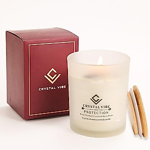 Protection Crystal Candle - Vanilla Scented Candle With Black Obsidian Crystals and Daisy Petals - Candle with Crystals Inside for Positive Energy