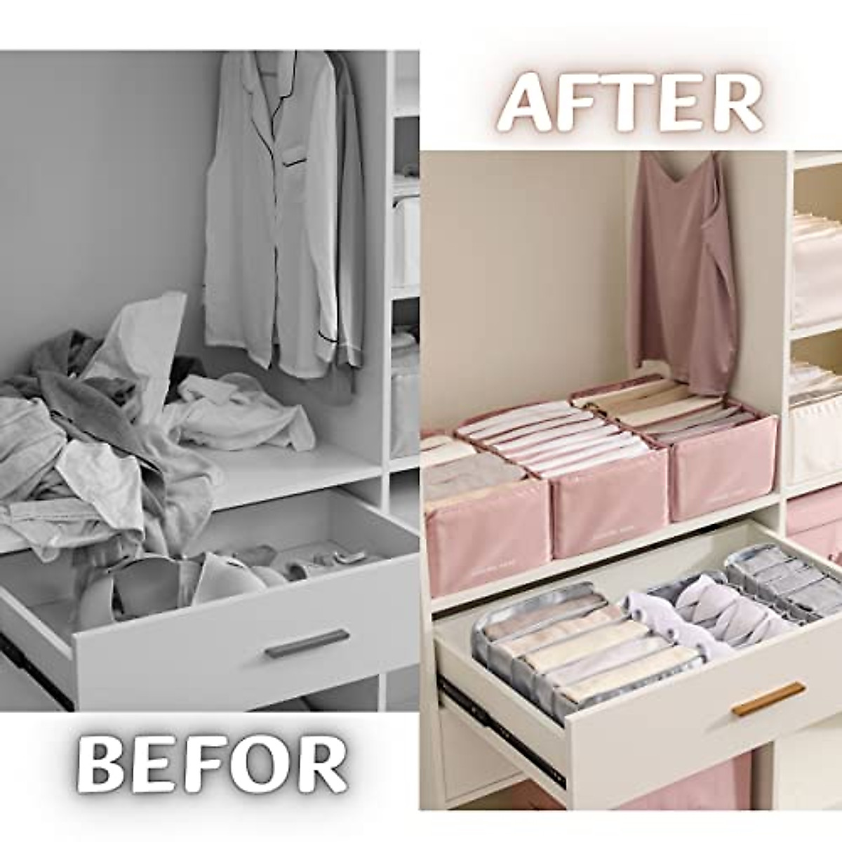 CANFOD 3-Piece Set Wardrobe Clothes Organizer for Drawers, Underwear Drawer Organizer, Closet Organizers and Storage for Folded Clothes (Sock & Underwear set (7S*2+7M*1), Morandi Pink)