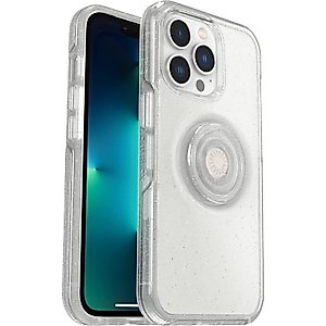 OtterBox iPhone 13 Pro Otter + Pop Symmetry Series Clear Case - Stardust (Clear/Glitter), Integrated PopSockets PopGrip, Slim, Pocket-Friendly, Raised Edges Protect Camera & Screen