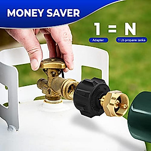 GasSaf Propane Refill Adapter 1 to 20 lb Cylinder Tank Coupler Universal for Type 1 QCC1 Propane Cylinder and One Pound Throwaway Disposable Bottle - Solid Brass（2 PCS