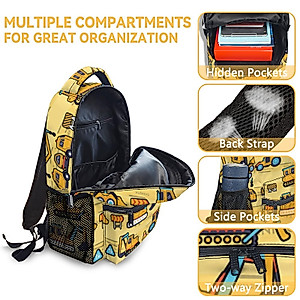 KNOWPHST Construction Backpack with Lunch Box Set for Boys, 3 in 1 Primary Middle School Backpacks Matching Combo, Large Capacity, Durable, Lightweight, Yellow Bookbag and Pencil Case Bundle