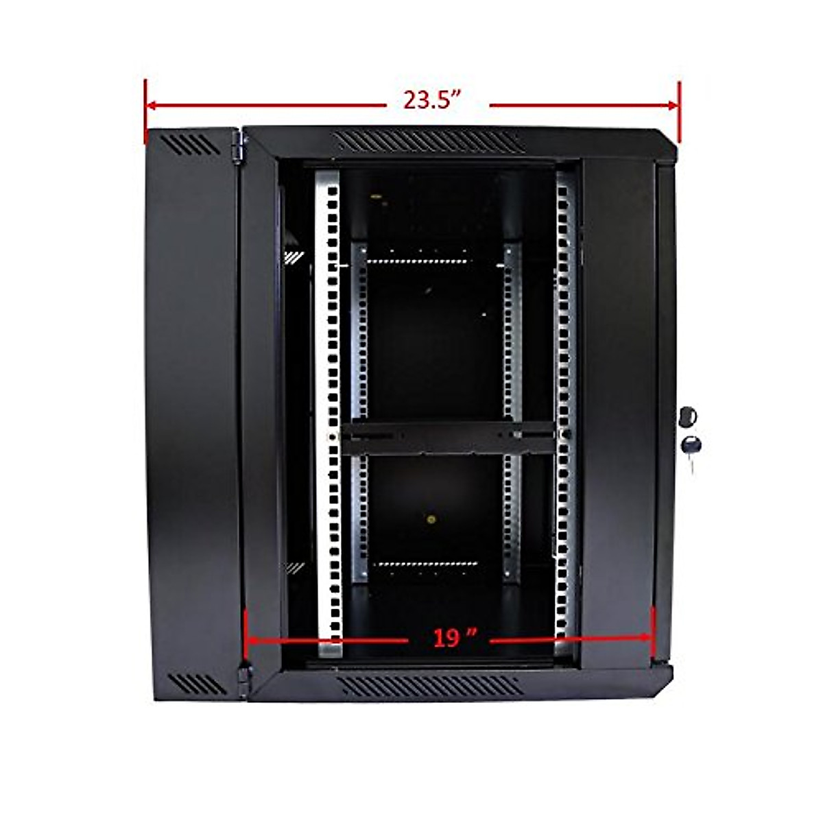 AEONS Depot 12U Professional Wall Mount Server Cabinet Enclosure Double Section Hinged Swing Out 19-Inch Server Network Rack with Locking Glass Door Black (Fully Assembled)