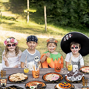 Avezano 192 Pcs Halloween Paper Plates and Napkins Happy Halloween Tableware Scary Moon Night Halloween Birthday Baby Shower Party Decorations Serve 24 (Orange)