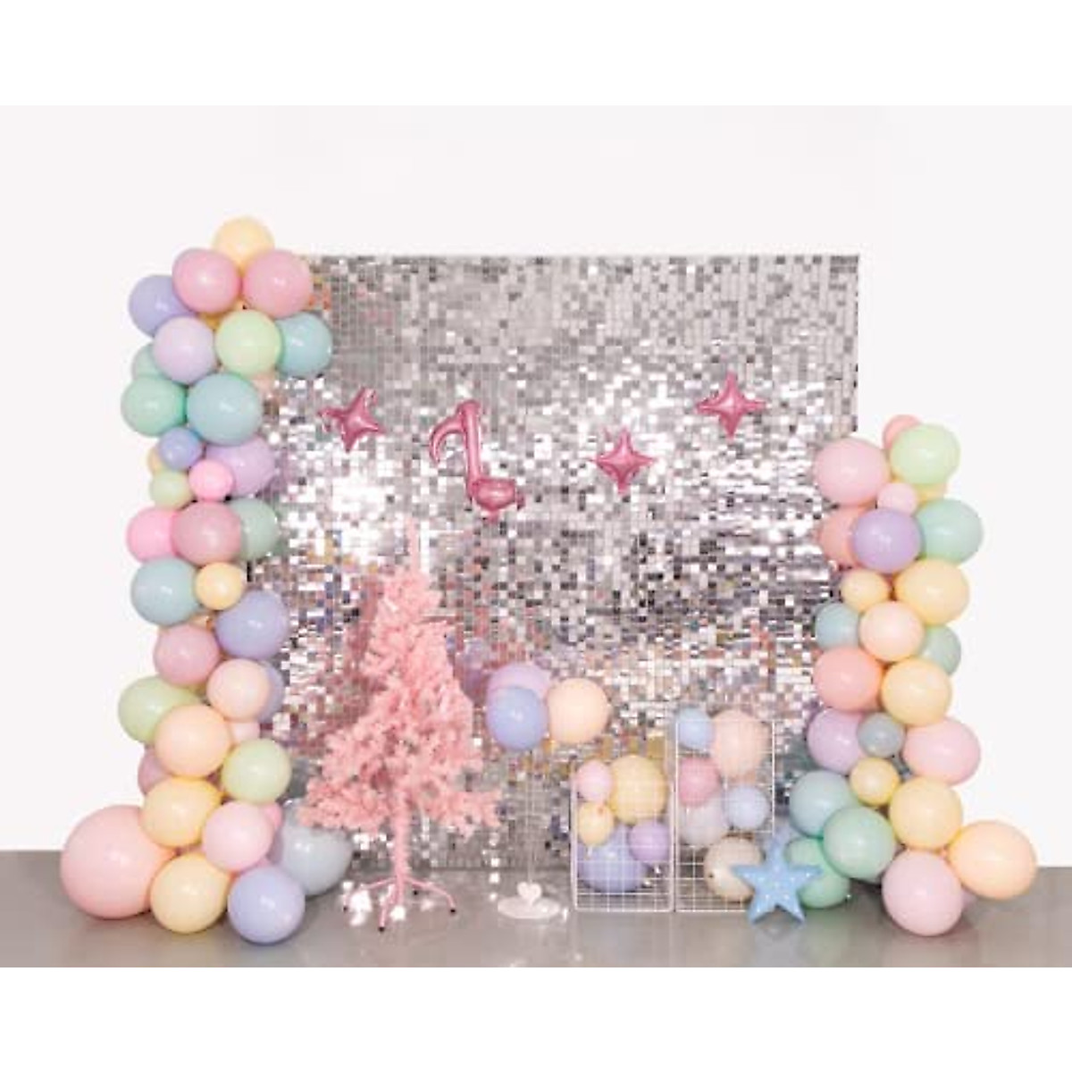 Shimmer Backdrop Sequin Wall Panel Backdrop Silver Sequins for Birthday, Anniversary Wedding Engagement Party Decoration (24Pcs)