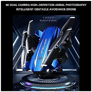 Drone with 8K Dual Camera for Adults Kids 8-12, Multi-directional Automatic Obstacle Avoidance UAV HD Aerial Photography Toy Radio-controlled Aircraft Quadcopter, Gesture Photo/Video (Blue)