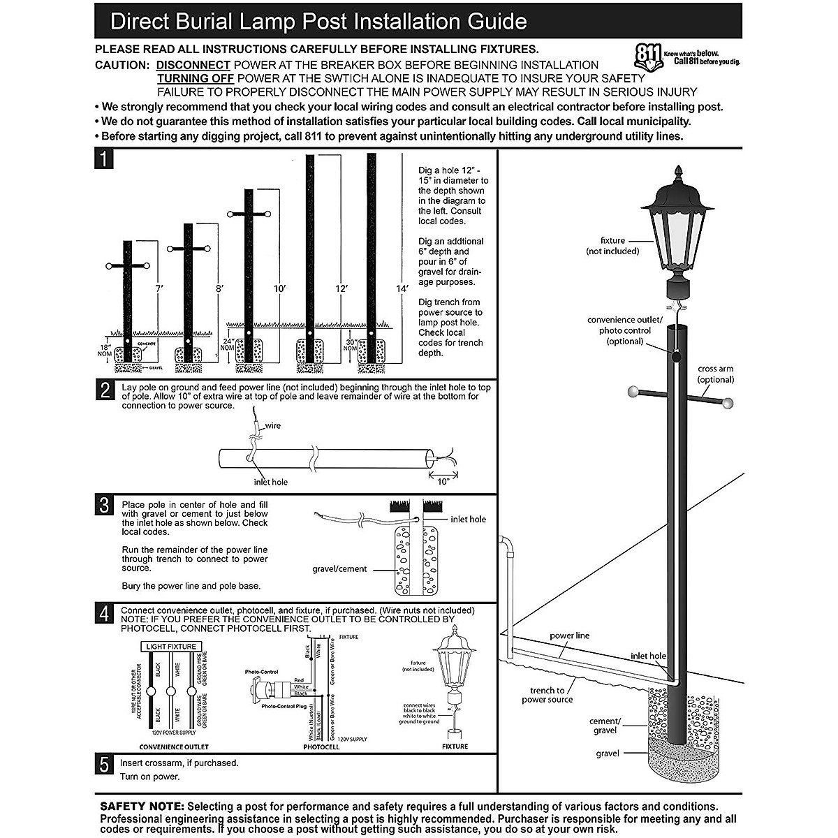 Solus SP7-C-BZ 7' Outdoor Direct Burial Lamp Post with Cross Arm & Grounded Convenience Outlet, Fits 3" Post Top Fixtures, Includes Inlet Hole, Easy to Install, Corrosion & Weather Resistant, Bronze