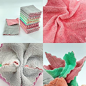 WSRYYCC 12 Pieces of Coral Velvet Cleaning Cloth, Reusable Towel Cloth, car wash Towel, Used for Cleaning Kitchens, Restaurants and Any Items ，Beige/Pink, Gray/Pink, Purple/Pink