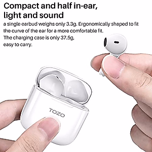 TOZO A3 2023 Upgraded Wireless Earbuds Bluetooth 5.3 Half in-Ear Lightweight Headsets with Digital Call Noise Reduction, Reset Button Hall Detection,Premium Sound with Long Endurance