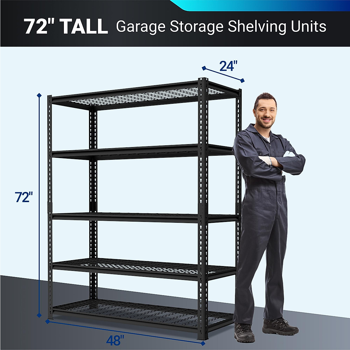 FLEXIMOUNTS Garage Shelving, Storage Racks and Shelving, Basement Storage Shelves, Garage Storage Shelves, 5-Tier Metal Shelf, 48" W x 24" D x 72" H