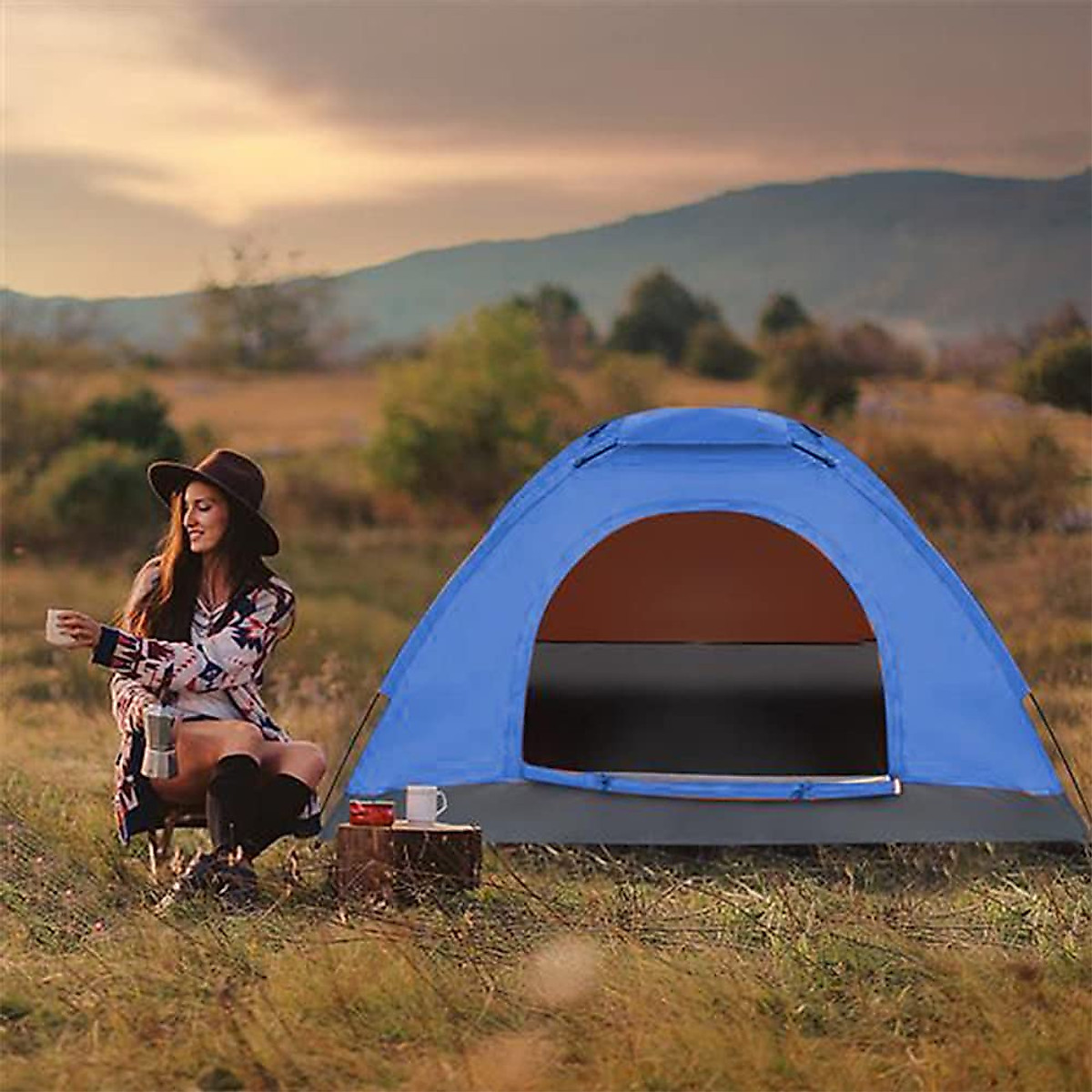 2-Person Camping Tent - Lightweight Portable Tent, Windproof and Waterproof, Suitable for Traveling, Camping, Climbing, Hunting, Hiking and Other Outdoor Activities (Blue)