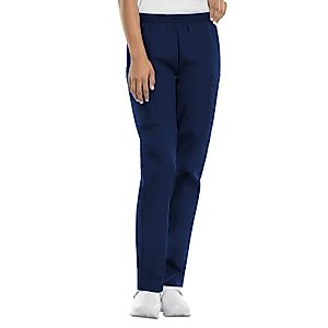 Cherokee Women's Plus Workwear Elastic Waist Cargo Scrubs Pant, Navy, XXX-Large Petite