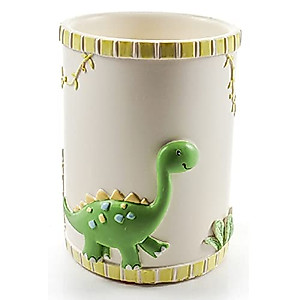 Ruoxian Cartoon Dinosaur Bath Accessory Set, Soap Dispenser Pump, Toothbrush Holder, Tumbler, Soap Dish (One Set)