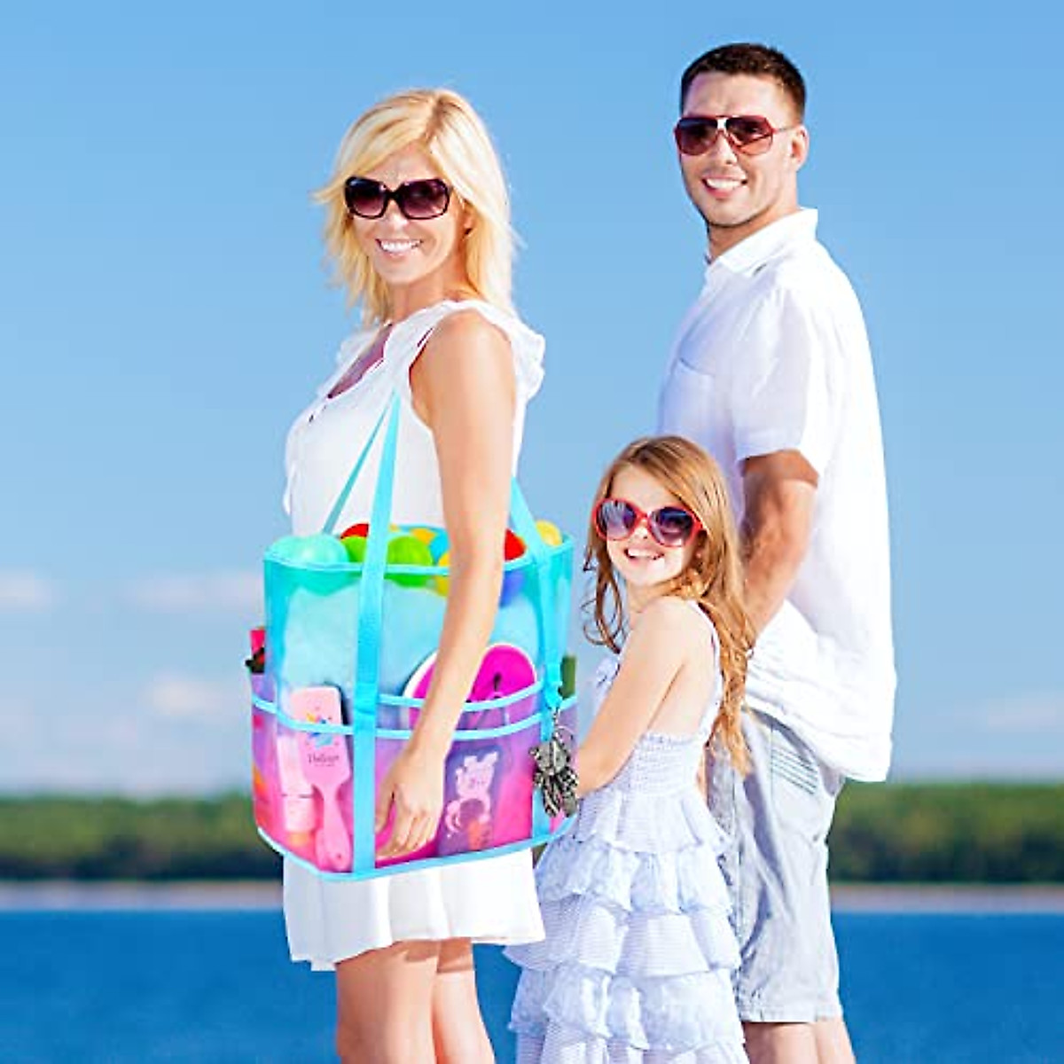 Nidoul Mesh Beach Bag, Beach Tote Bag with Zipper Pocket, Packable Large Beach Bags for Women Kids Vacation Travel Pool Swim