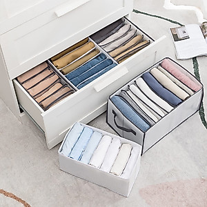 2PCS Wardrobe Clothes Organizer with Support Board Foldable 7 Grids Pants Organizer Washable Drawer Clothes Organizer for Clothes Legging Jeans T-Shirt Scarves