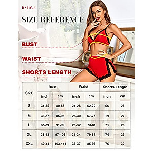 RSLOVE Sexy Pajama Set for Women Soft Lingerie Set Lace Trim Sleepwear 2 piece Pjs Shorts Set Red M