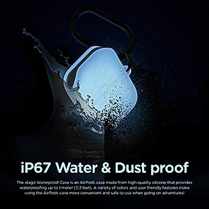 elago Waterproof Hang Active Case [Nightglow Blue] - Compatible with Apple AirPods 1 & 2, Supports Wireless Charging, Waterproof, Dust Proof, Added Carabiner