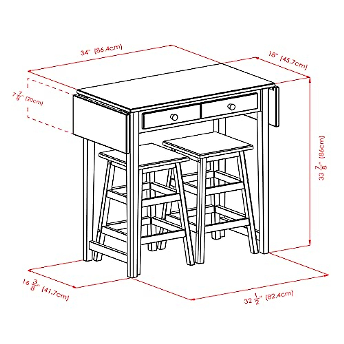 Winsome Mercer Double Drop Leaf Table with 2 Stools