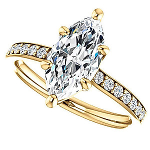 3.0 CT Marquise Colorless Moissanite Engagement Rings, Wedding Bridal Ring, Eternity Solid 10K Yellow Gold Diamond Solitaire 6-Prong Anniversary Promise Gift for Her (7)