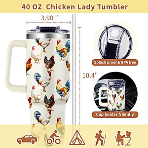 Gooddooes Chicken Lady Gifts,40oz Womens Tumbler with Handle,Chicken Lady Tumbler,Funny Chickens Cups Gift for Chickens Lovers Mom Women Wife Gifts for Mothers Day Birthday Christmas Valentines