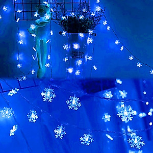Dazzle Bright Christmas Snowflake String Lights, 2 Pack Total 100LED 50FT Battery Operated Christmas Lights with 8 Lighting Modes for Indoor Outdoor Xmas Tree Party Decorations, Blue