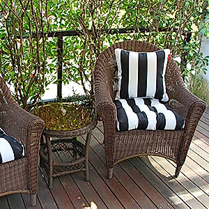 Pcinfuns Outdoor Seat Cushions,19"x19"x5" Thick Fill Tufted Cushions with Round Corner Patio Chair Pads,Water-Resistant Chair Cushion,Black White,Set of 2