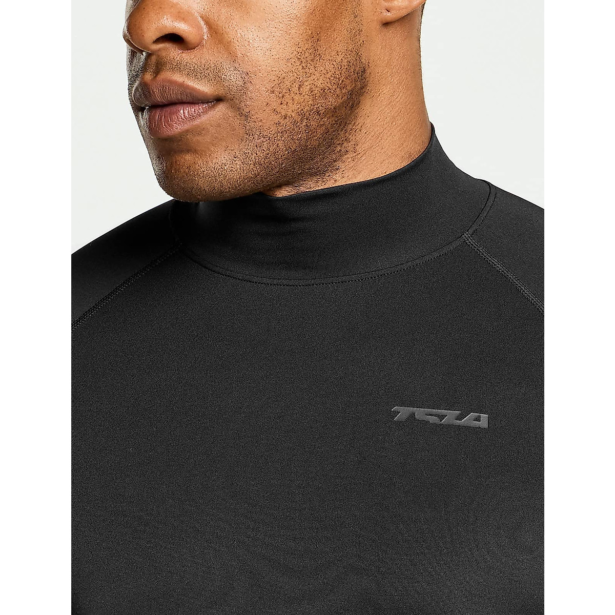 TSLA Men's UPF 50+ Mock Long Sleeve Compression Shirts, Athletic Workout Shirt, Base Layer for Water Sports, Athletic Mockneck Black, Small