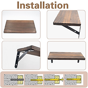 3 Sets Wood Floating Shelves for Wall Decor, Rustic Wood Shelves for Wall Storage, Wall Mounted 11.4 Inch Wooden Display Shelf Carbonized Wall Shelves for Bathroom Bedroom Kitchen Living Room Garage