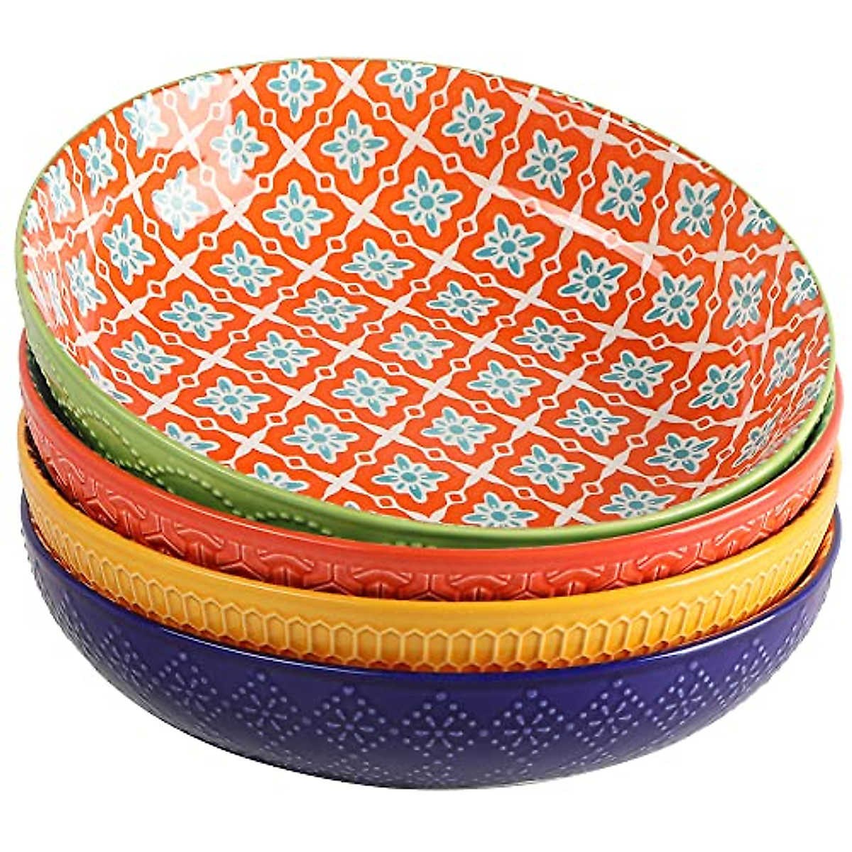 Metahom Ceramic Pasta Bowls, 40 Oz Large Salad Bowls, 8.75'' Colorful Serving Bowl Set for Pasta, Salad, Soup, Set of 4