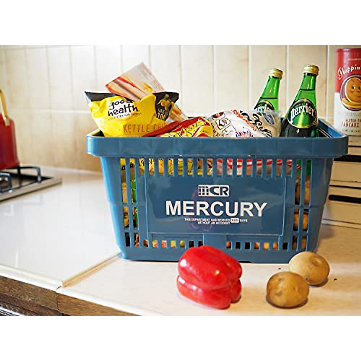 Mercury Shopping Cash Register Basket Storage Box Basket Interior Outdoor Camping Barbecue Market 42 x 29.2 x 22 cm White MEMABAWH