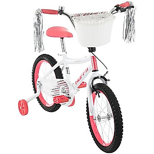 Huffy Zazzle 16" Kids Bike, Ideal for Ages 3 to 5 Years Old, Front Basket, Shimmering Streamers, Removable Training Wheels, Fun and Playful Design, Designed for Growth, Quick Connect Assembly, White