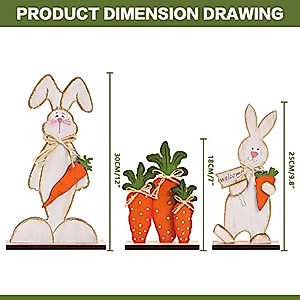 RoseCraft Easter Decorations, 3Pcs Rustic Wooden Bunny/Carrot Table Sign Decor for The Tabletop Centerpiece Rabbit Crafts Gift, for The Home Office Desk Birthday Party Supplies Spring Decorations.