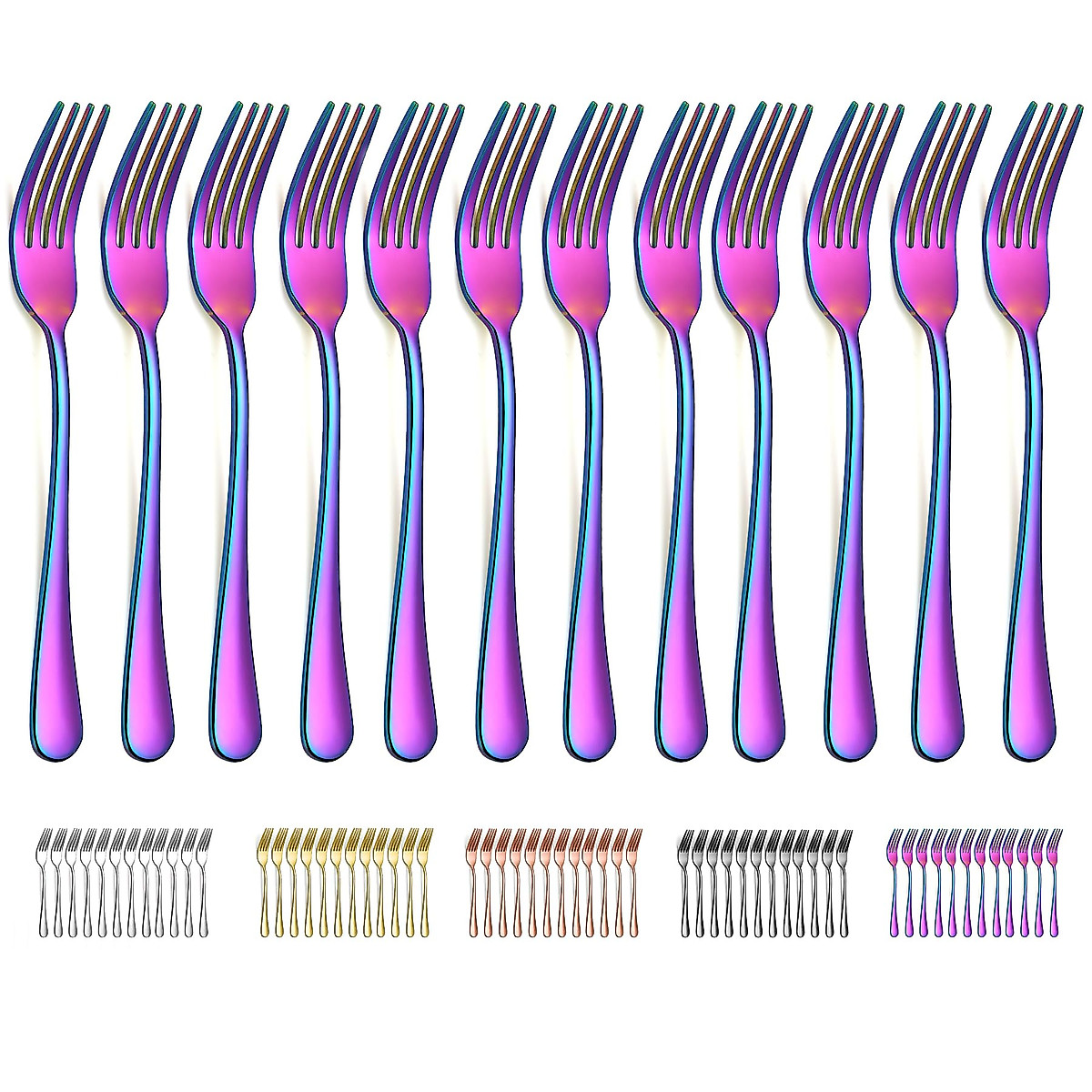 Evanda Rainbow Dinner Fork 12 Pieces, Rainbow Titanium Plating Stainless Steel 8.07inch Forks, Cake Forks, Table Forks,Dessert Forks, Easy To Clean, Dishwasher Safe