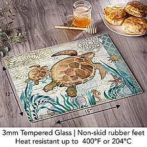 CounterArt Monterey Bay Turtle 3mm Heat Tolerant Tempered Glass Cutting Board 15” x 12” Manufactured in the USA Dishwasher Safe