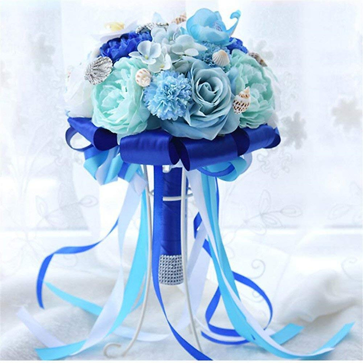Wedding Bridal Bouquet Home Beach Seashell Wedding Bouquet Silk Roses Wedding Flowers Holding Tossing Flower Bride Rose Flowers Hydrangea Garden Bouquets Blue Beach Bouquet Starfish Bridal Bouquet