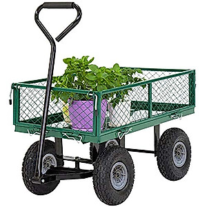 Garden Carts Yard Dump Wagon Cart Lawn Utility Cart Outdoor Steel Heavy Duty Beach Lawn Yard Landscape