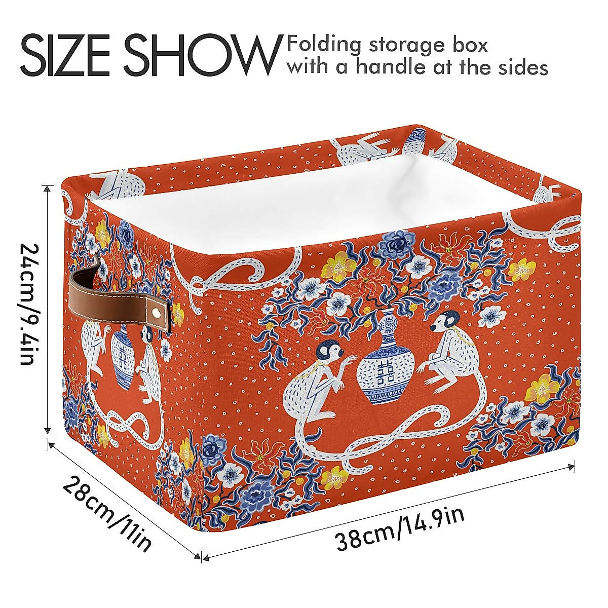 Storage Basket Cube Art Chinoiserie Animal Monkey Large Collapsible Toys Storage Box Bin Laundry Organizer for Closet Shelf Nursery Kids Bedroom,15x11x9.5 in,2 Pack