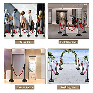 HABUTWAY Stanchion Posts with Velvet Ropes, Set of 6 Pieces Stanchion Queue Rope Barriers, Crowd Control Stanchion, Sand/Stone Injection Hollow Base Red Carpet Ropes and Poles, Easy Connect Assembly